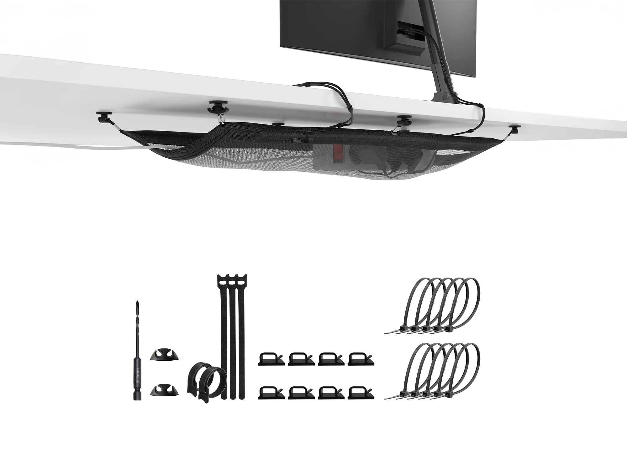 Cable net for ideal desk cable management